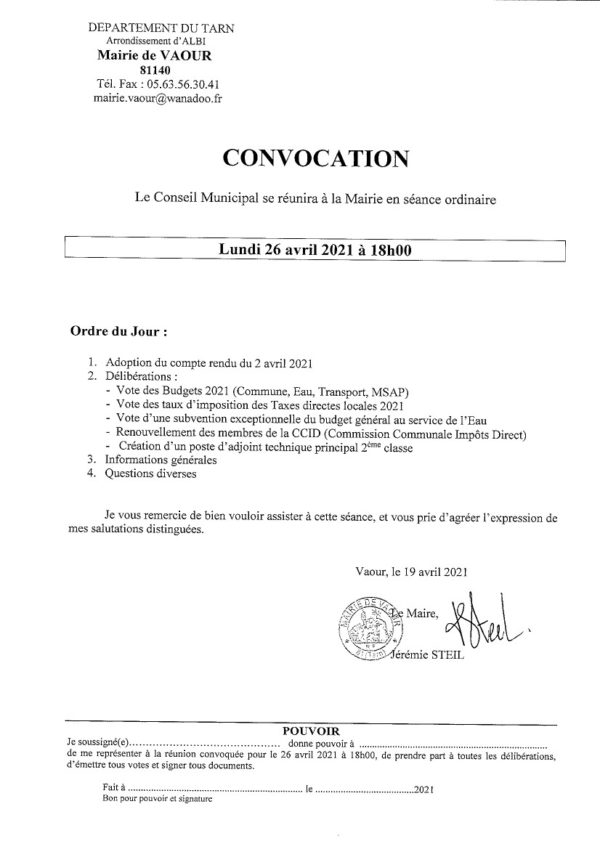 Convocations conseil municipal – La commune de Vaour